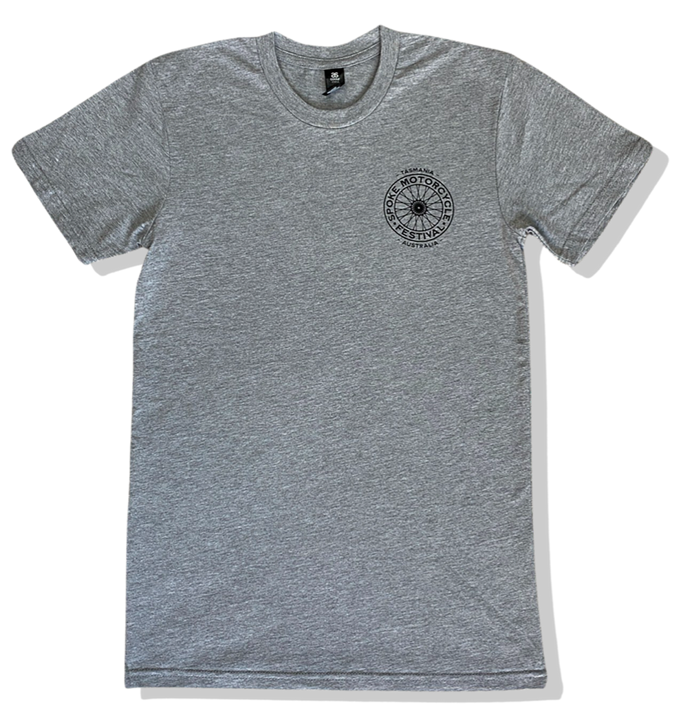 Spoke Motorcycle Festival Gray Marle T-Shirt - Retro Bike & Logo