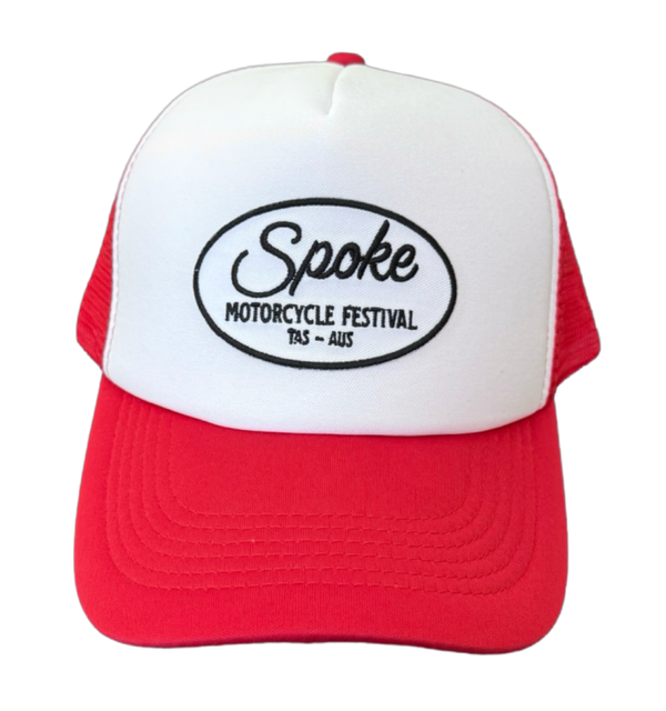 Spoke Red/White Embroidered Patch Trucker Cap